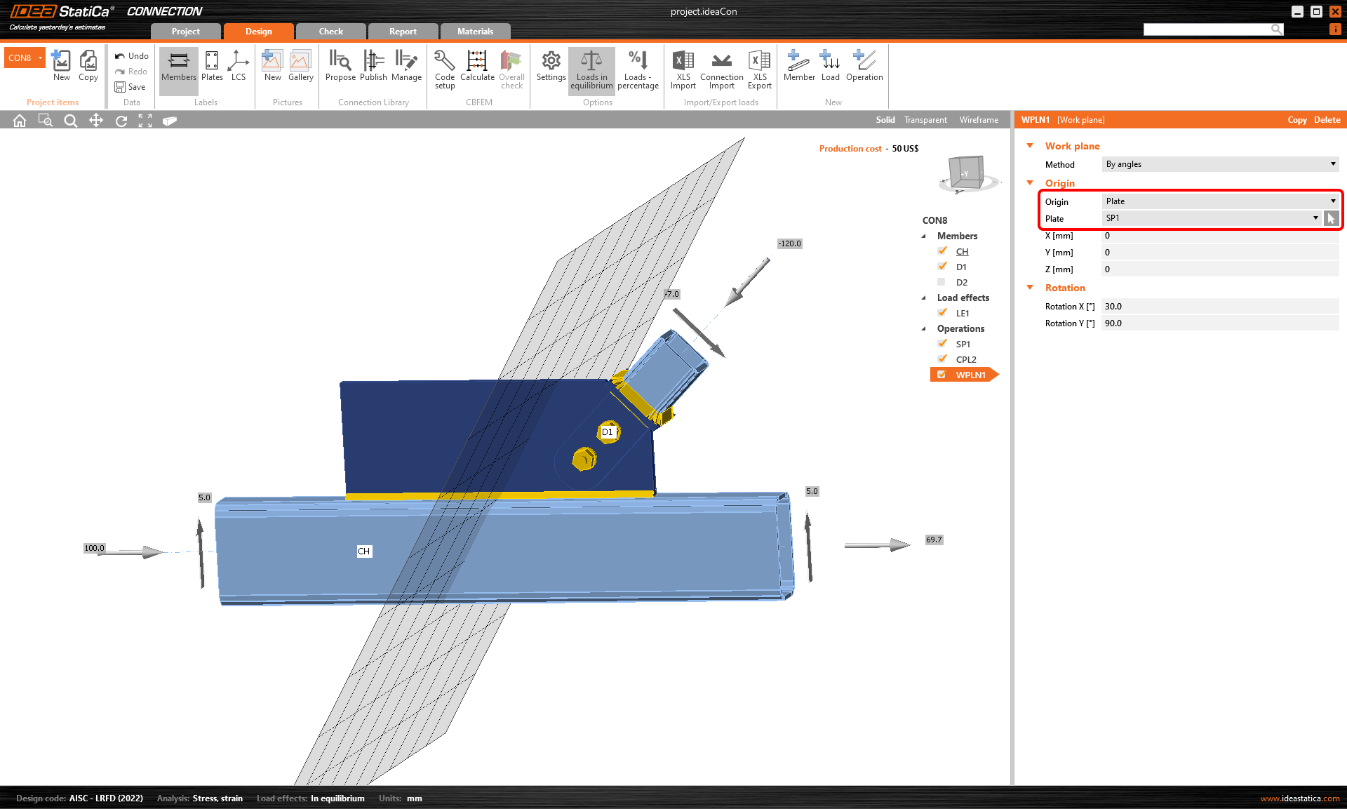 Working plane reference in LCS | IDEA StatiCa